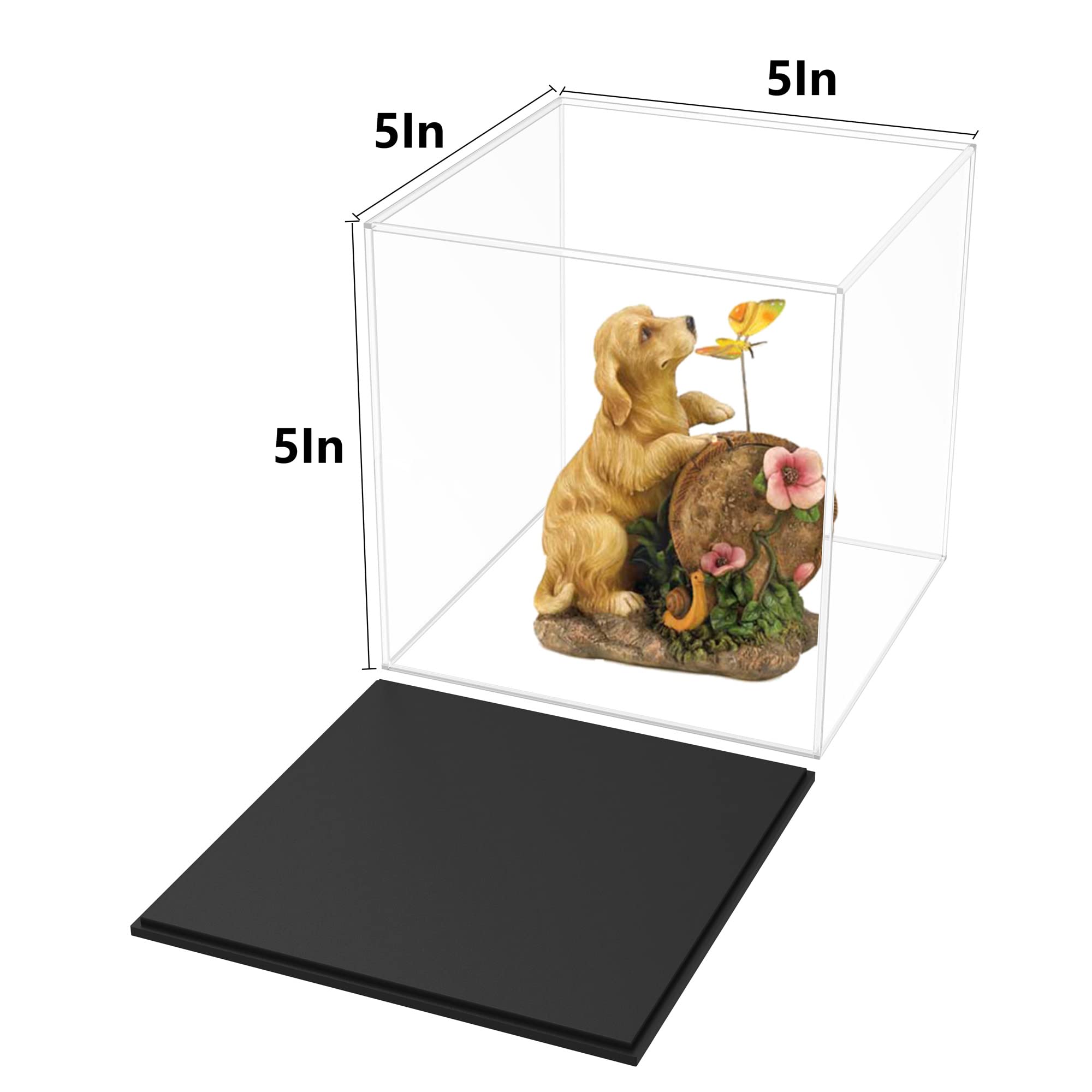 CRMPro Clear Acrylic Display Case with Matte Black Base, Fully-Assemblyed Dust-Proof Showcase, Cube Counter-Tops Box for Collectibles(5x5x5 inch)