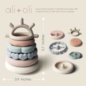 Ali+Oli Stacking Rings Baby Toy (Sun) - Infant Toys, Stacking & Building Toys, Toddler Learning Toys, Montessori Toys for Baby, Food-Grade Silicone Toys for Babies