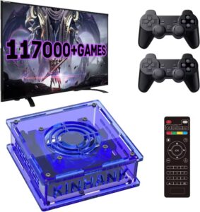 kinhank super console x pro plus, retro game console 256gb built-in 117,000+ games, video game console systems for 4k tv hd/av output, 2 wireless controllers (256)