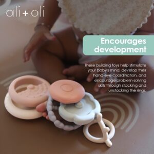 Ali+Oli Stacking Rings Baby Toy (Sun) - Infant Toys, Stacking & Building Toys, Toddler Learning Toys, Montessori Toys for Baby, Food-Grade Silicone Toys for Babies