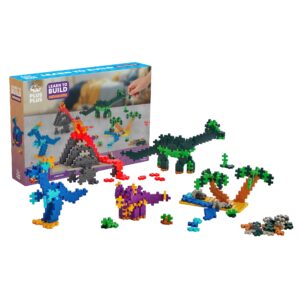 plus-plus: learn to build - dinosaurs - 400 piece set - 2d & 3d dino construction building stem toy, interlocking mini puzzle blocks, kids ages 5+