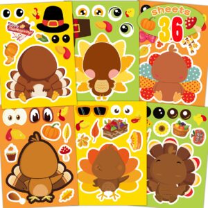 funnlot thanksgiving party games for kids thanksgiving stickers for kids 36 sheets make a turkey stickers thanksgiving arts and crafts for kids for thanksgiving games supplies