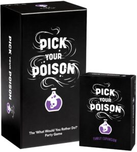 pick your poison party game + family expansion set - the “what would you rather do?” card game - for kids, adults, and families, great for a halloween party or a fun game night with friends