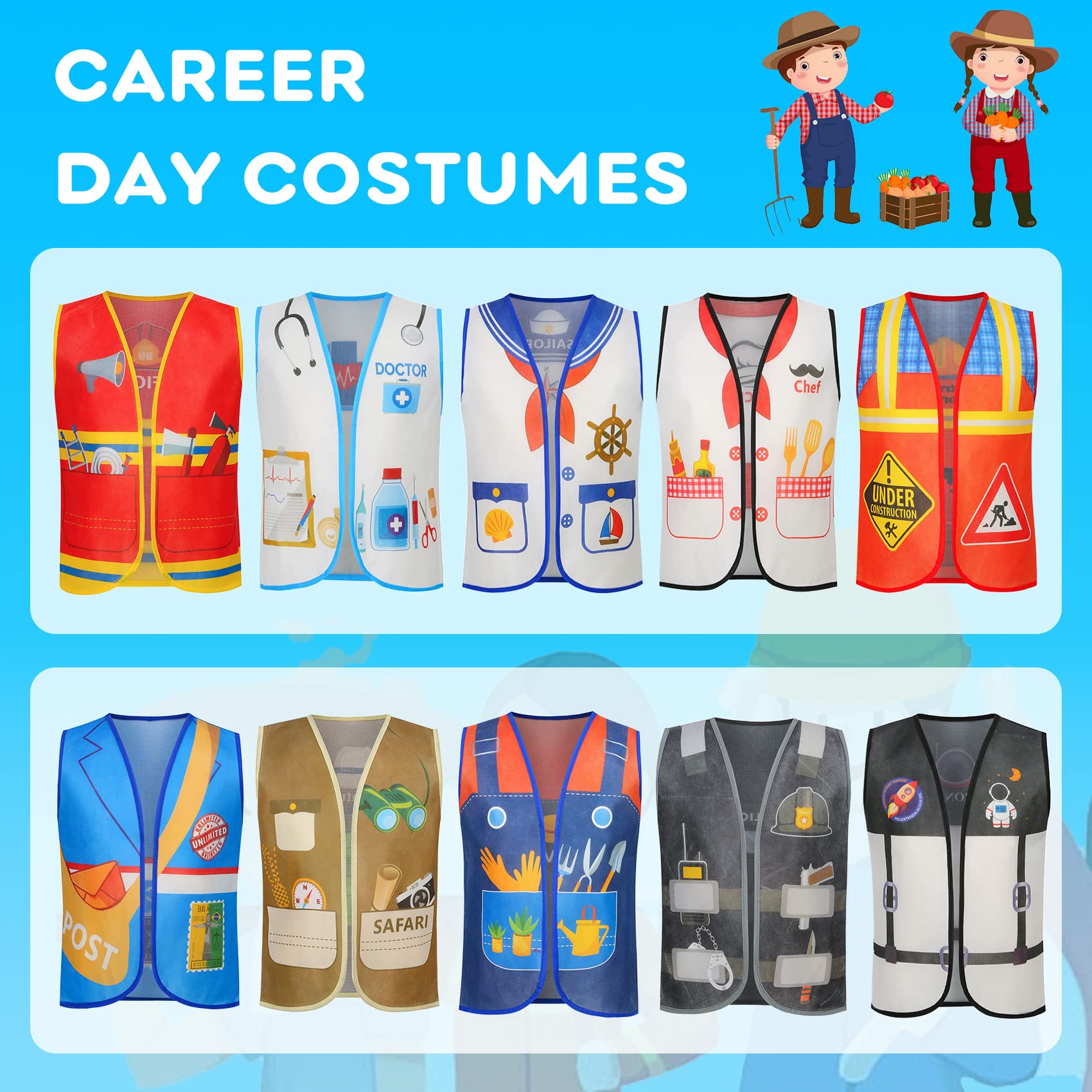 10 PCS Community Helpers Dress Up for Kids Preschool Dress Up Clothes Kids Smock Vest Career Day Costumes Vest for Kids Dress Up Dress Up Vest Toddler Occupation Toddler Clothes Kids (3-5 Years)