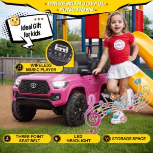 Blitzshark 12V Kids Ride on Car Licensed Toyota Tacoma Battery Powered Motorized Electric Vehicle, with Remote Control, Digital Display, Spring Suspension, Storage Space, Music &FM, Pink