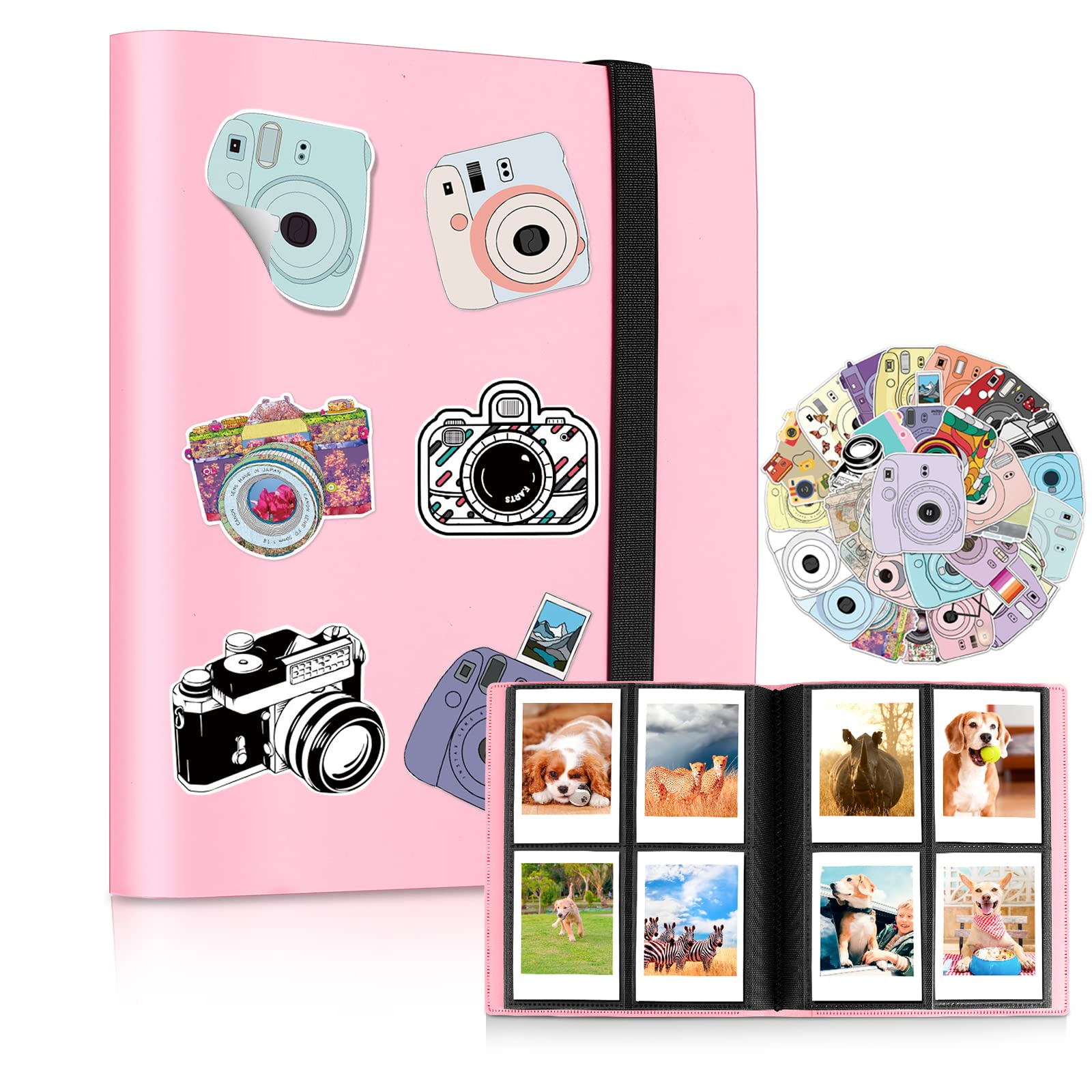 Hearoo 160 Pockets Photo Album with Colorful Stickers for Fujifilm Instax Mini LiPlay EVO Polaroid Snap SnapTouch PIC-300 Z2300 Mint Zip Instant Camera Printer (Pink)