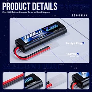 Zeee 7.2V NiMH Battery 3600mAh RC Battery High Power with Tamiya Connector for RC Car RC Truck Associated HPI Losi Kyosho Racing Hobby