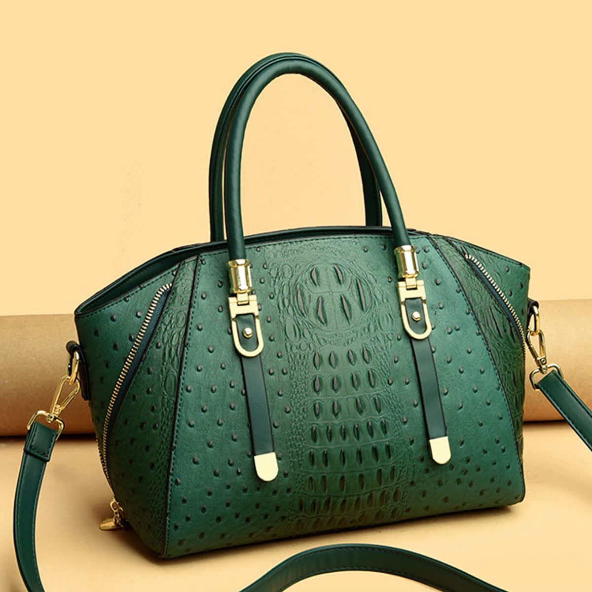 XingChen Handbags and Purses for Women PU Leather Shoulder Bag Crocodile Pattern Top-Handle Satchel Fashion Ladies Tote Green