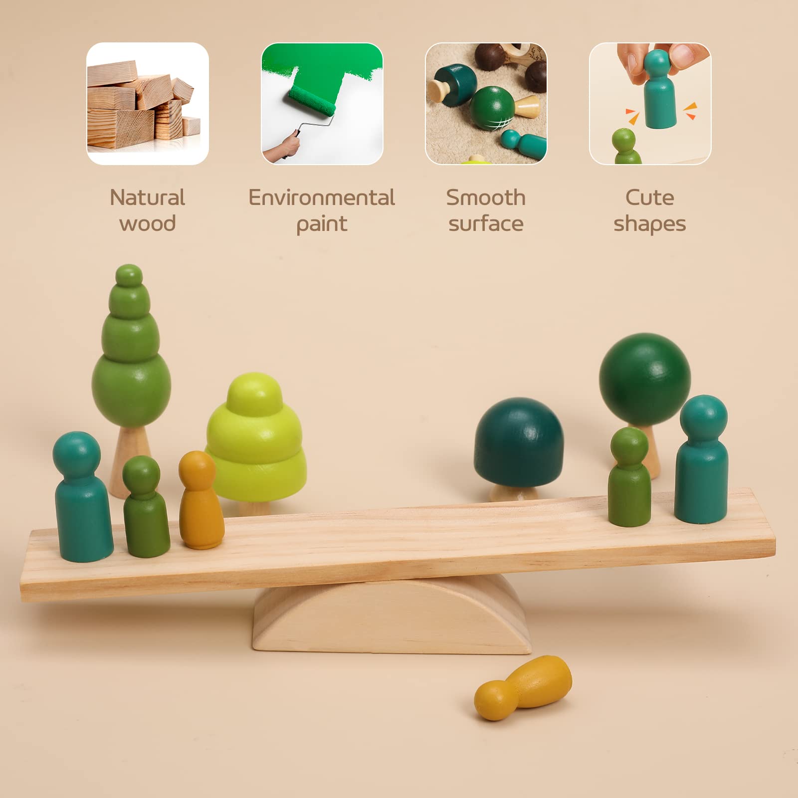 Promise Babe Wooden Tree Toys Balance Toys Wooden Peg Dolls Preschool Learning Educational Montessori Toys, Natural Woodland Trees Creative Accessories for Home Decor