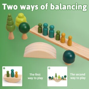 Promise Babe Wooden Tree Toys Balance Toys Wooden Peg Dolls Preschool Learning Educational Montessori Toys, Natural Woodland Trees Creative Accessories for Home Decor