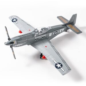 dOvOb Military P-51 Mustang Fighter Jet Building Blocks Set, Army Plane Toys as Gift for Kids or Adult (256 Pieces)