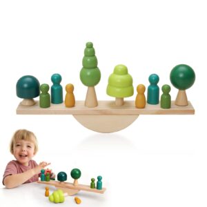 promise babe wooden tree toys balance toys wooden peg dolls preschool learning educational montessori toys, natural woodland trees creative accessories for home decor