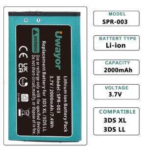 Uwayor 3DS XL Battery, 2000mAh Replacement SPR-003 Battery for Nintendo 3DS XL, New 3DS XL, 3DS LL Console with Tool Kit (Not for New 3DS)