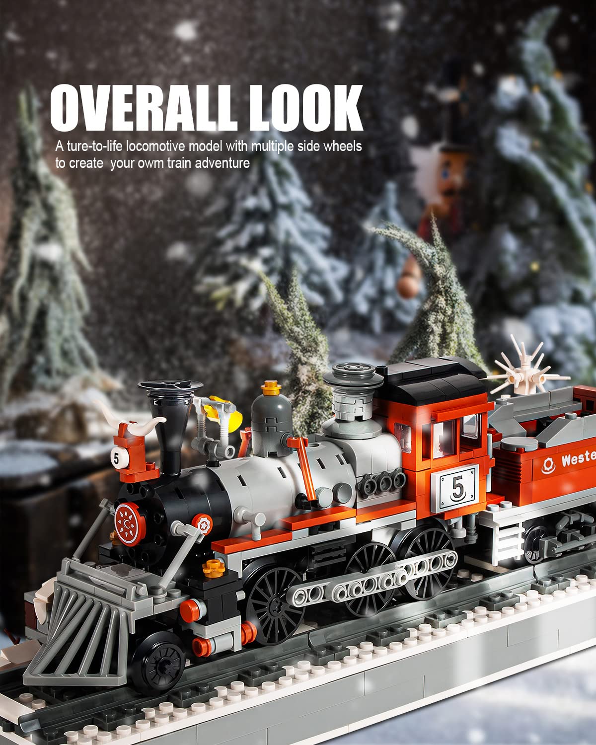 dOvOb Christmas Steam Train Building Kit with Train Track, Collectible Steam Locomotive Display Toys Set for Kids and Adult (853 PCS)