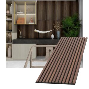 acoustic wood slat wall panels with foam for interior wall decor | soundproof wall panels | 3d slat wood wall panels | bedroom sound absorption | 43.3”x 18.9”each | natural walnut (oil painted)-2pcs