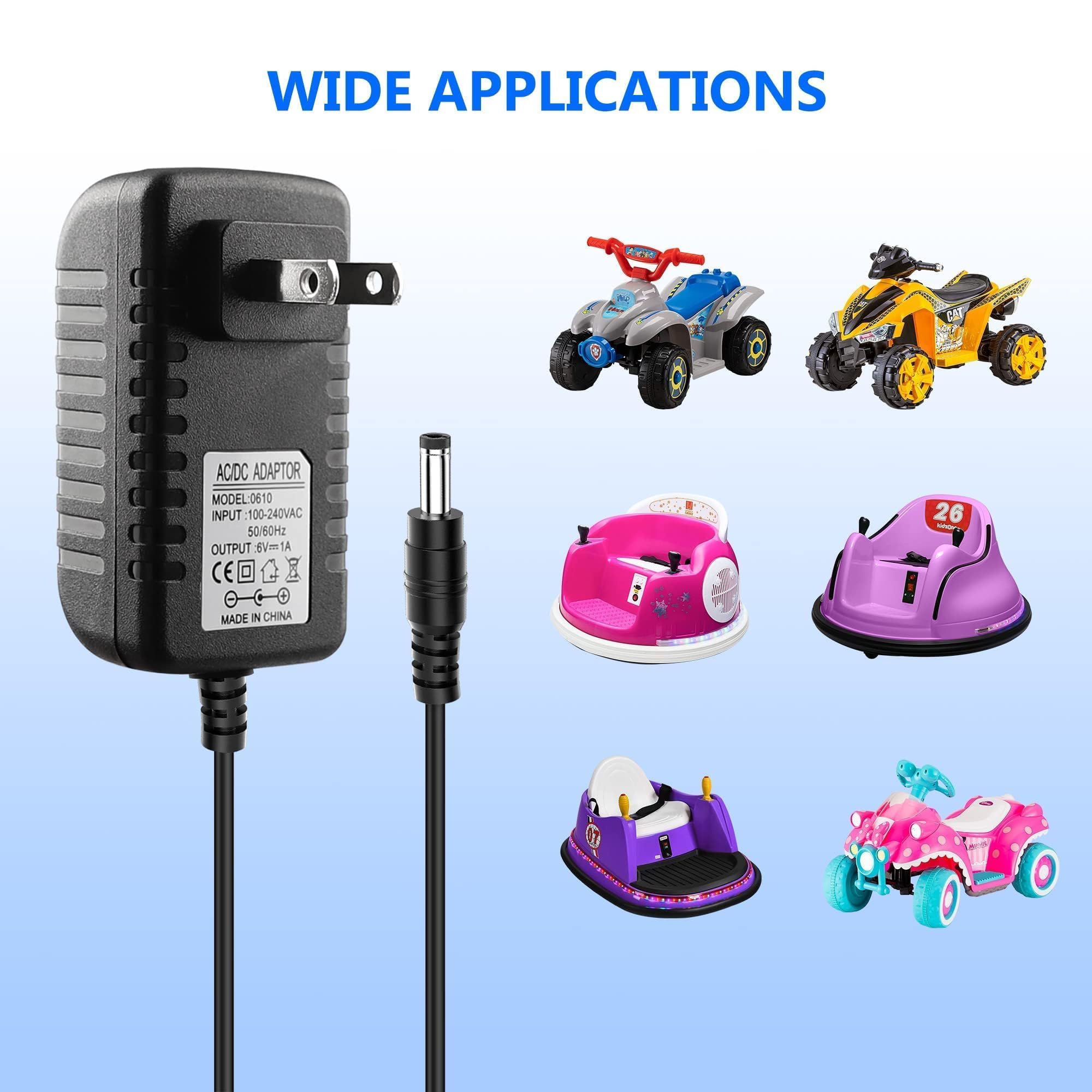 BXIZXD 6 Volt Battery Charger for Ride On Toys, 6V 1A Battery Charger for Hello Kitty SUV Kid Trax Toddler Quad ATV Electric Battery Powered Ride-Ons Toys