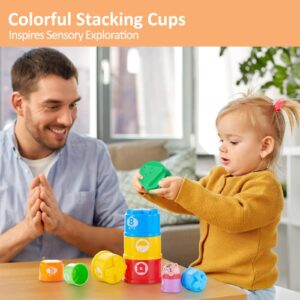 MOONTOY Stacking Cups Baby Toys 6 10 12 18 Months, Montessori Toys for 1 Year Old Toddler Learning Toys with Numbers Shapes Patterns, Baby Bath Toys 6-12 Months, Gifts for 1 2 3 Year Old Boys Girls