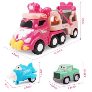 FindGood Toys for 1 2 3 Year Old Girl Pink Truck, 5-in-1 Carrier Truck Toys for Toddler Girl, Princess Toy Cars with Light & Sound, Birthday Gifts for 1 2 3 Year Old Girls