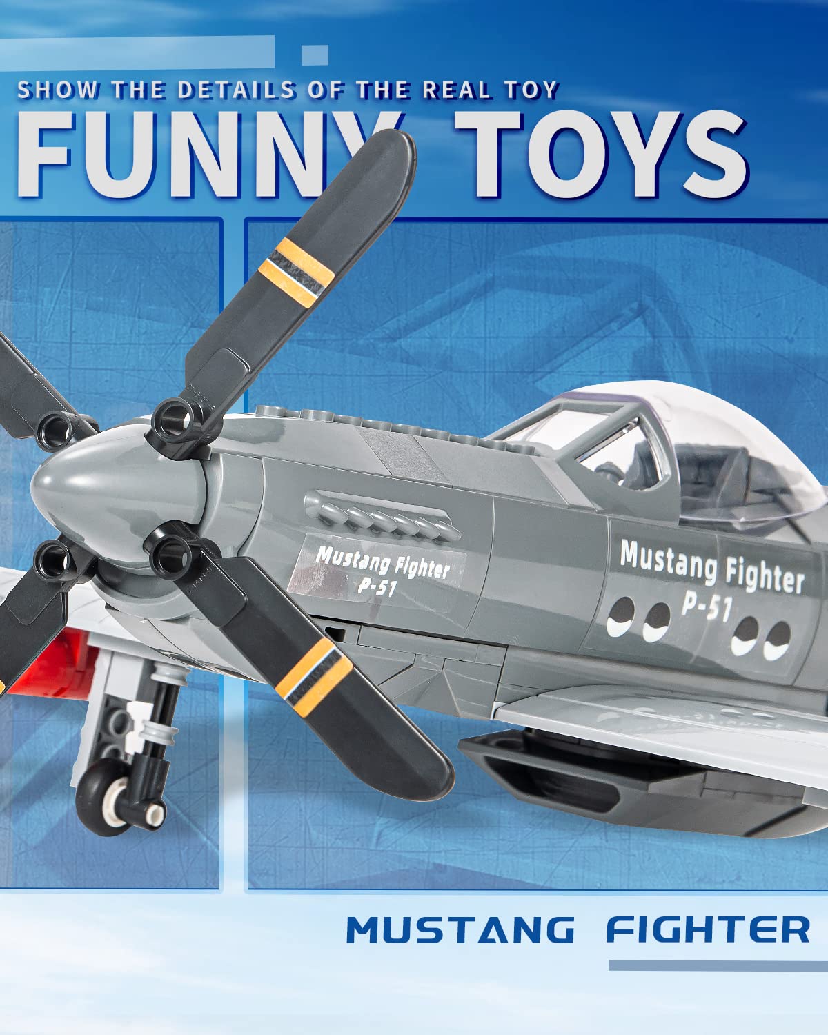 dOvOb Military P-51 Mustang Fighter Jet Building Blocks Set, Army Plane Toys as Gift for Kids or Adult (256 Pieces)