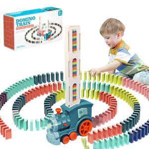 b-qtech domino train toy set for kids - 80pcs, domino blocks set building and stacking toy creative kids games gift dominoes for boys girls ages 3-8