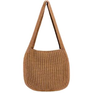 kuang! women's hand crocheted tote shoulder bags large shopping bag handbag plush knitting satchel purses travel handbag