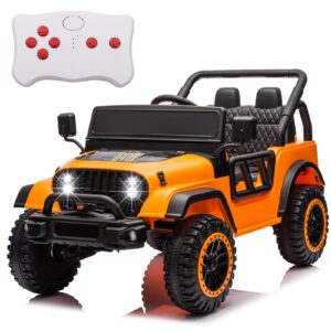 nitoess 12v kids ride on utv car with remote control,powered electric car for kids, w/spring suspension, music(orange)