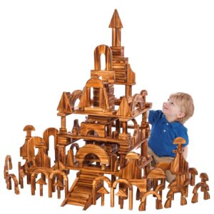 210 pcs outdoor large wooden building blocks set for kids toddlers 3-12 (35 lbs), big carbonized wooden sensory blocks toys, mega outside building toys for preschool