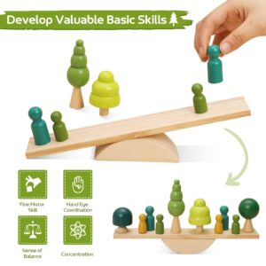 Promise Babe Wooden Tree Toys Balance Toys Wooden Peg Dolls Preschool Learning Educational Montessori Toys, Natural Woodland Trees Creative Accessories for Home Decor