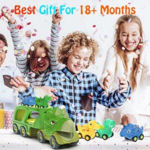 Car Toy for 2 3 4 5 Years Old Boys, Dinosaur Transport Carrier Truck with 4 Pack Small Pull Back Dino Car, Friction Power Vehicle Christmas Birthday Gift for 18M+ Kids Toddler