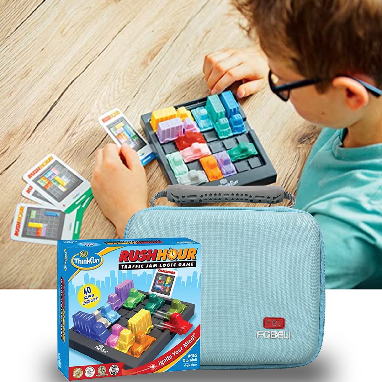 FBLFOBELI EVA Hard Carrying Case Compatible With ThinkFun Rush Hour Traffic Jam Brain Game and STEM Toy (Case Only)