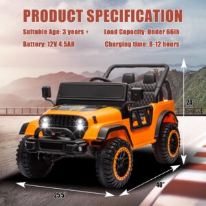 Nitoess 12V Kids Ride On UTV Car with Remote Control,Powered Electric Car for Kids, w/Spring Suspension, Music(Orange)