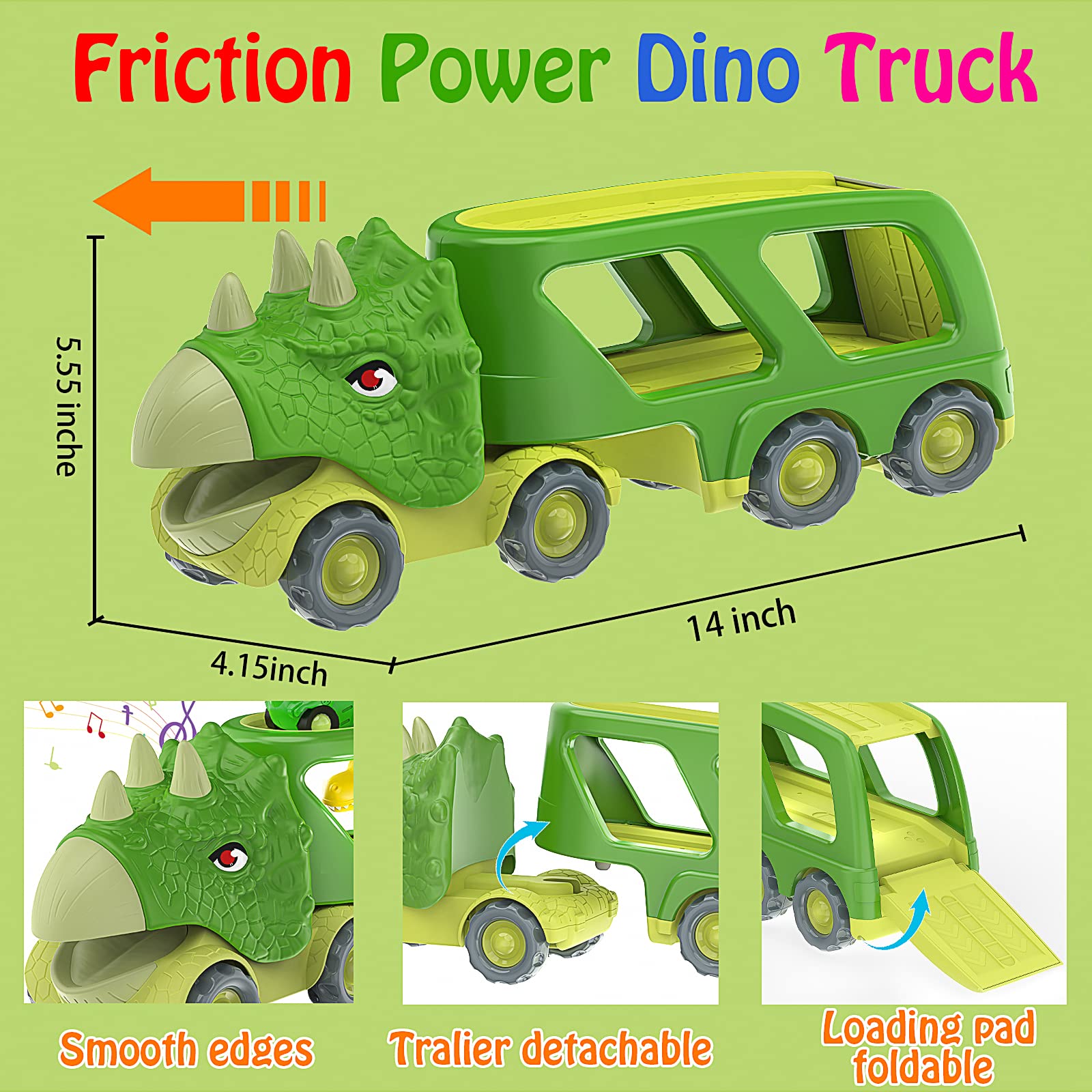 Car Toy for 2 3 4 5 Years Old Boys, Dinosaur Transport Carrier Truck with 4 Pack Small Pull Back Dino Car, Friction Power Vehicle Christmas Birthday Gift for 18M+ Kids Toddler