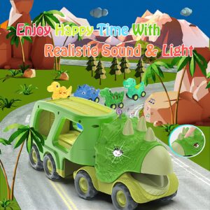 Car Toy for 2 3 4 5 Years Old Boys, Dinosaur Transport Carrier Truck with 4 Pack Small Pull Back Dino Car, Friction Power Vehicle Christmas Birthday Gift for 18M+ Kids Toddler