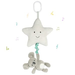 blublu park baby hanging musical toy with music box, baby lullaby pull musical sensory toys for babies boys and girls, clip on baby pram pushchair cribs strollers car seats toys, star