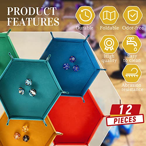 12 Pcs Dice Tray for Rolling Portable Folding Dice Holder Tray Strong Box Portable PU Leather Velvet for Dice Games Like RPG, and Other Table