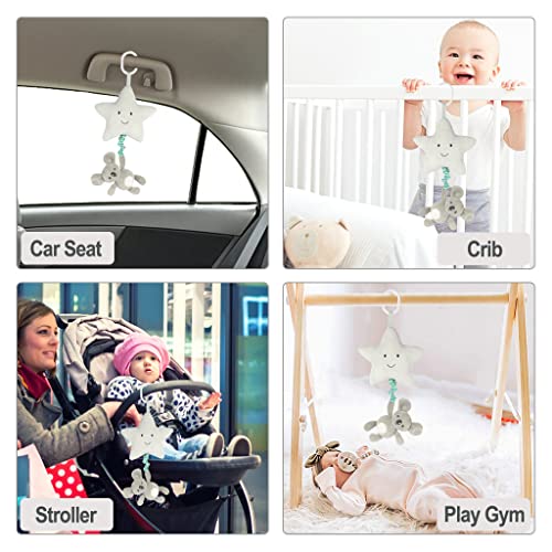 Blublu Park Baby Hanging Musical Toy with Music Box, Baby Lullaby Pull Musical Sensory Toys for Babies Boys and Girls, Clip On Baby Pram Pushchair Cribs Strollers Car Seats Toys, Star