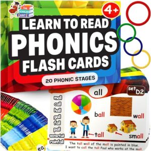 phonics flash cards - learn to read in 20 phonic stages - digraphs cvc blends long vowel sounds - phonics games for kids ages 4-8 kindergarten first second grade homeschool educational