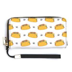 cute cats tacos women’s long wallet pu clutch purse with wristlet strap zipper mini handbag