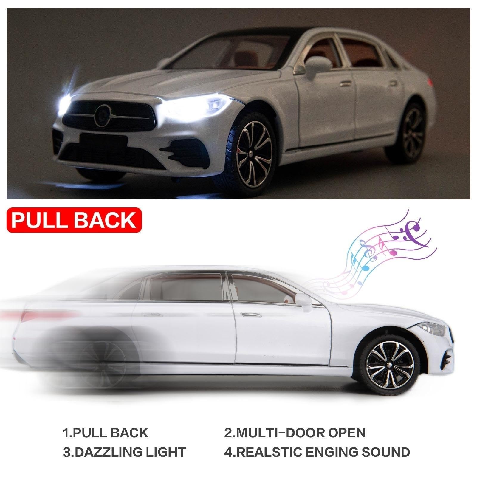 BDTCTK 1/24 Benz E300 Model Car,Zinc Alloy Pull Back Toy Diecast Toy Cars with Sound and Light for Kids Boy Girl Gift(White)