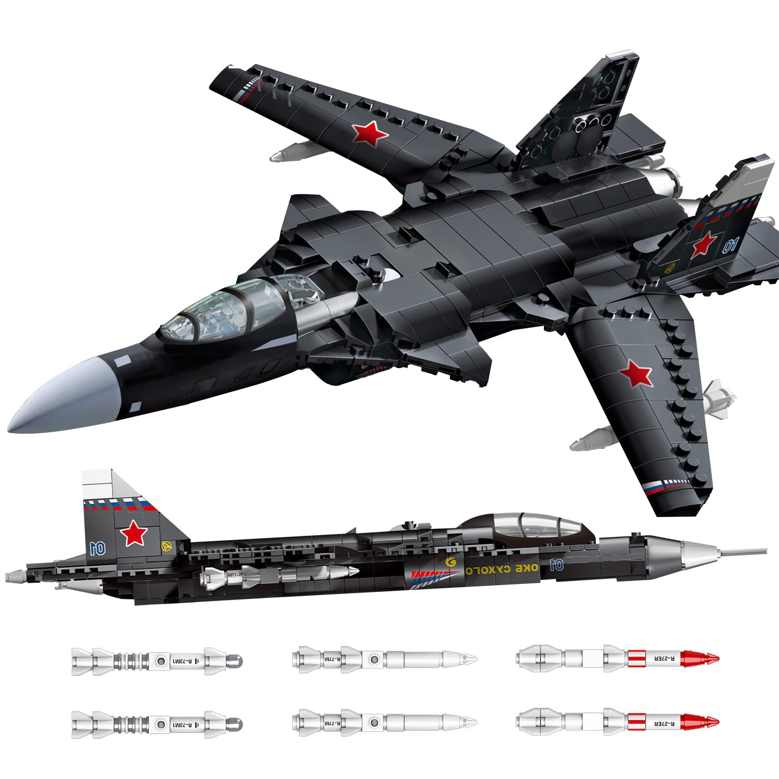 FDEYES Sukhoi Su-47 Gold Eagle Fighter Jet Building Block Set, Air Force Military Toy Plane Building Kit, 707 Pieces Model Plane Gifts for Kid and Adult