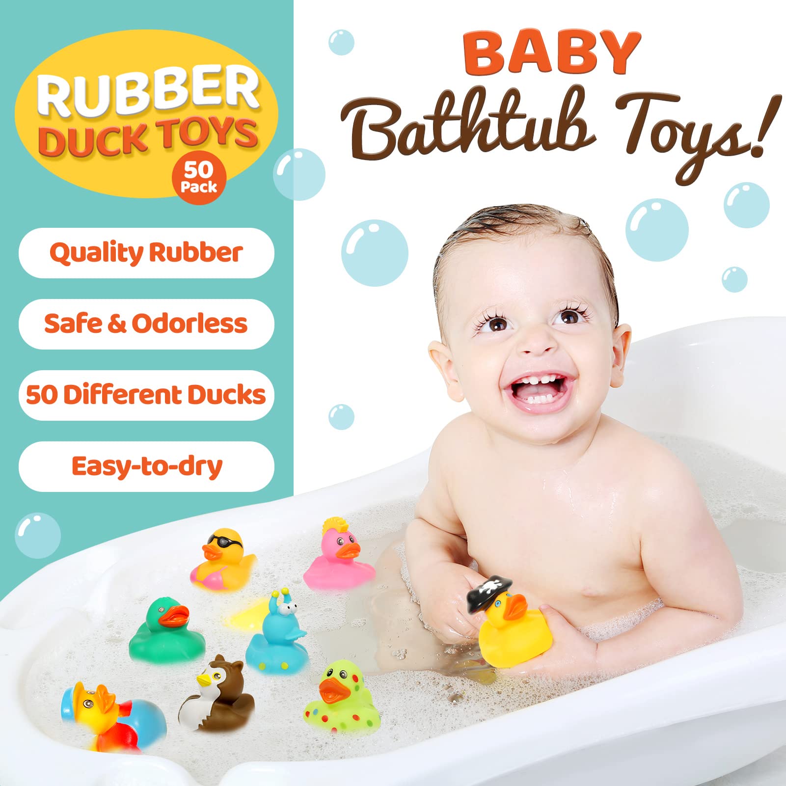 50 Pack Rubber Ducks for Jeep Duck: Assorted Rubber Duck Duckies in Bulk, 2.2inch Cute Mini Rubber Duck Toys in 50 Varieties for Kids Pool Activity,Baby Shower,Baby Bath Accessories