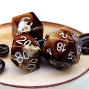 Haxtec Coffee DND Dice Set 8PCS Filled Resin Dice Set D&D Polyhedral Dice for RPG Dungeons and Dragons TTRPG Gift