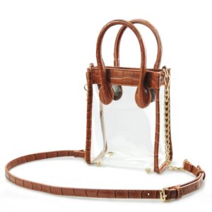 clear pvc shoulder handbag women crocodile vegan leather mini tote cross body bag purse (brown crocodile)