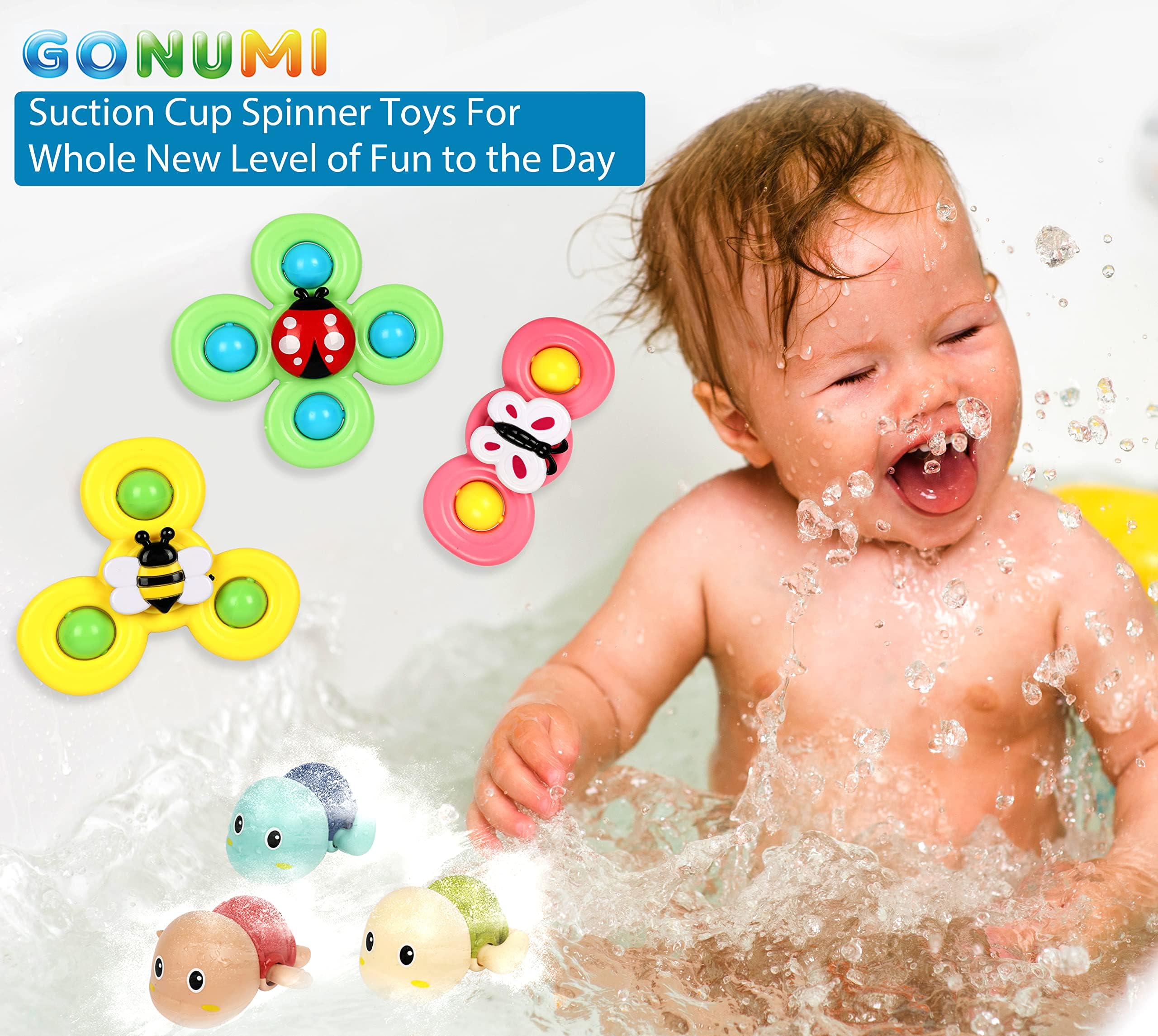 Gonumi Baby Bath Bathtub Toy with Shower Head Suction Cup Spinner Swimming Turtle, Toys Gifts for 6 to 12 Months, Toddlers 1-3, Kids Age 2-4,4-8, Water Gift Boys Girls New Born