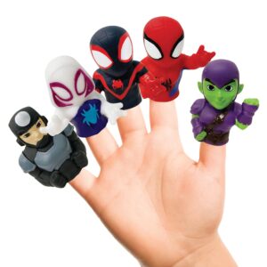 spidey & his amazing friends 5 piece finger puppet set - party favors, educational, bath toys, floating pool toys, beach toys, finger toys, playtime