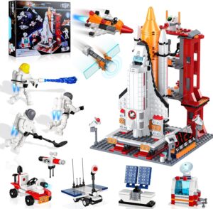 okkidy space exploration shuttle toys, city aerospace building sets toys for 6 7 8 9 10 11 12 years old kids, 12-in-1 stem projects rocket building toy kit for kids boys girls aged 6+ (855pcs)