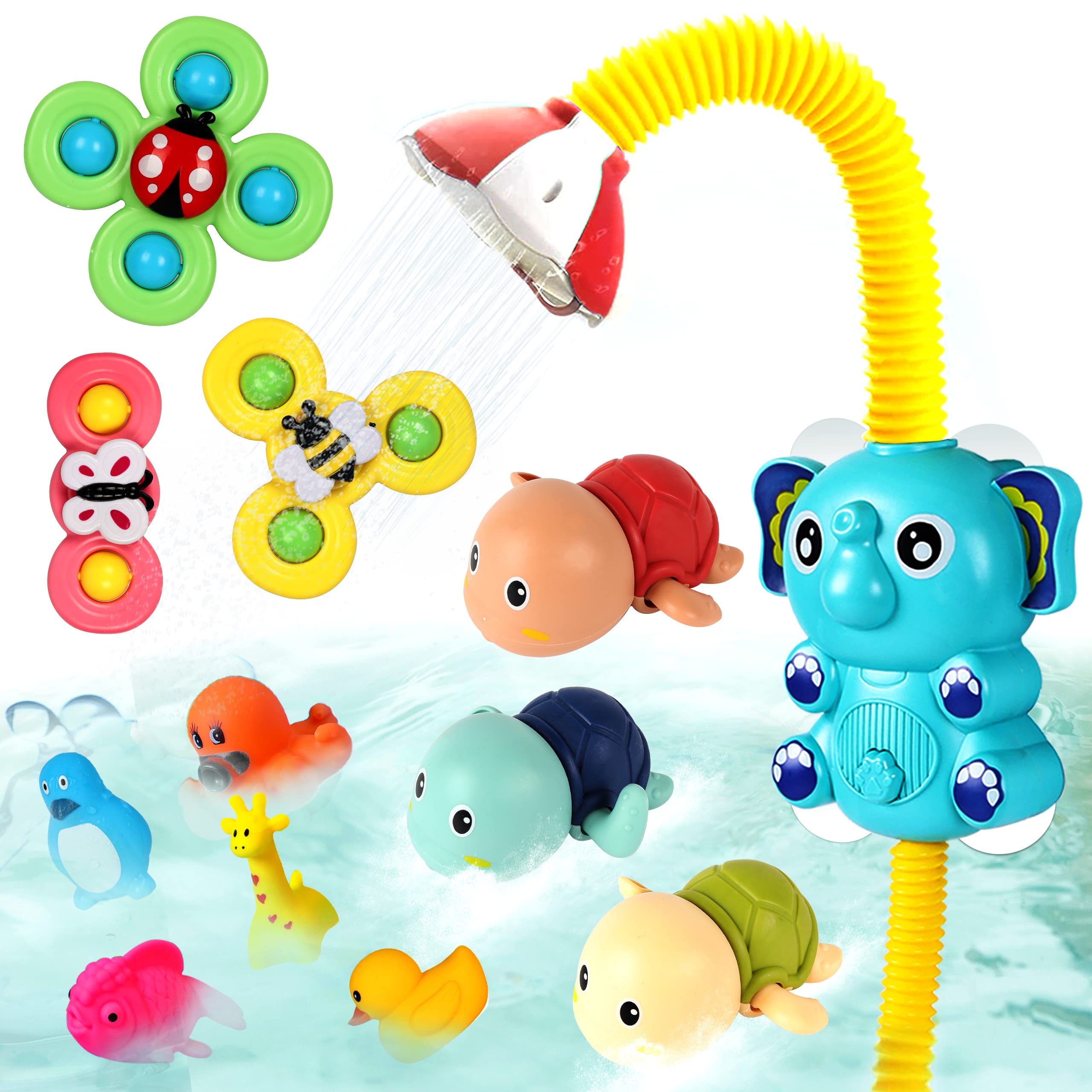 Gonumi Baby Bath Bathtub Toy with Shower Head Suction Cup Spinner Swimming Turtle, Toys Gifts for 6 to 12 Months, Toddlers 1-3, Kids Age 2-4,4-8, Water Gift Boys Girls New Born