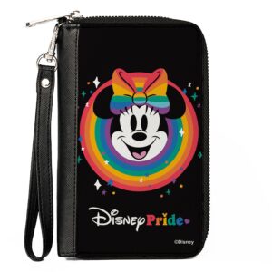 buckle-down disney wallet, zip around, minnie mouse disney pride smiling face rainbow, vegan leather