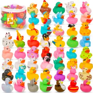 50 pack rubber ducks for jeep duck: assorted rubber duck duckies in bulk, 2.2inch cute mini rubber duck toys in 50 varieties for kids pool activity,baby shower,baby bath accessories