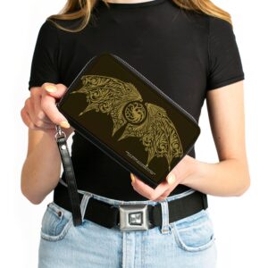 House of the Dragon Wallet, Zip Around, House of the Dragon Icon and Wings Black Yellow, Vegan Leather